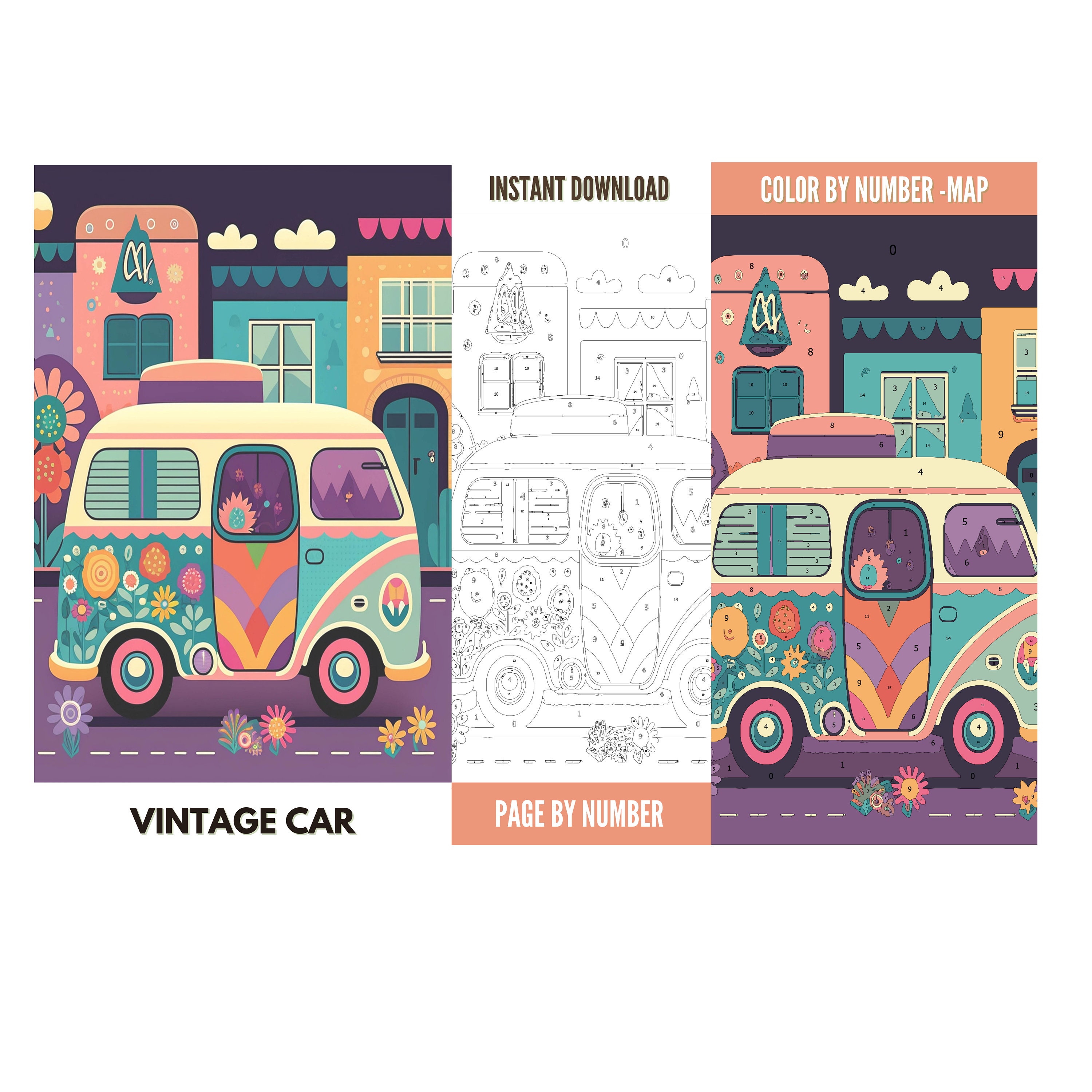 Color by Number for Adult, Paint by Number Printable, Vintage Car ...