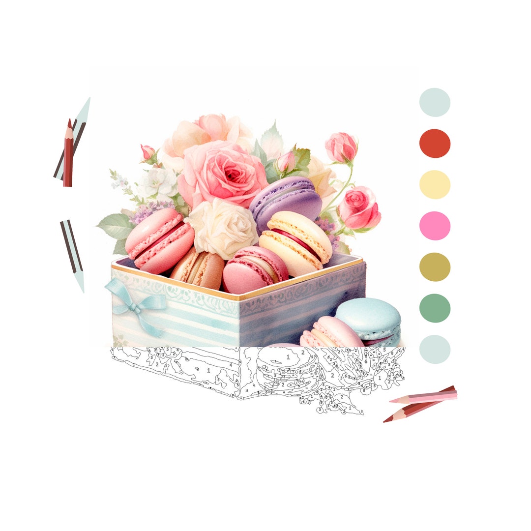 Color by Number for Adult, Paint by Number Printable,macarons & Flower ...