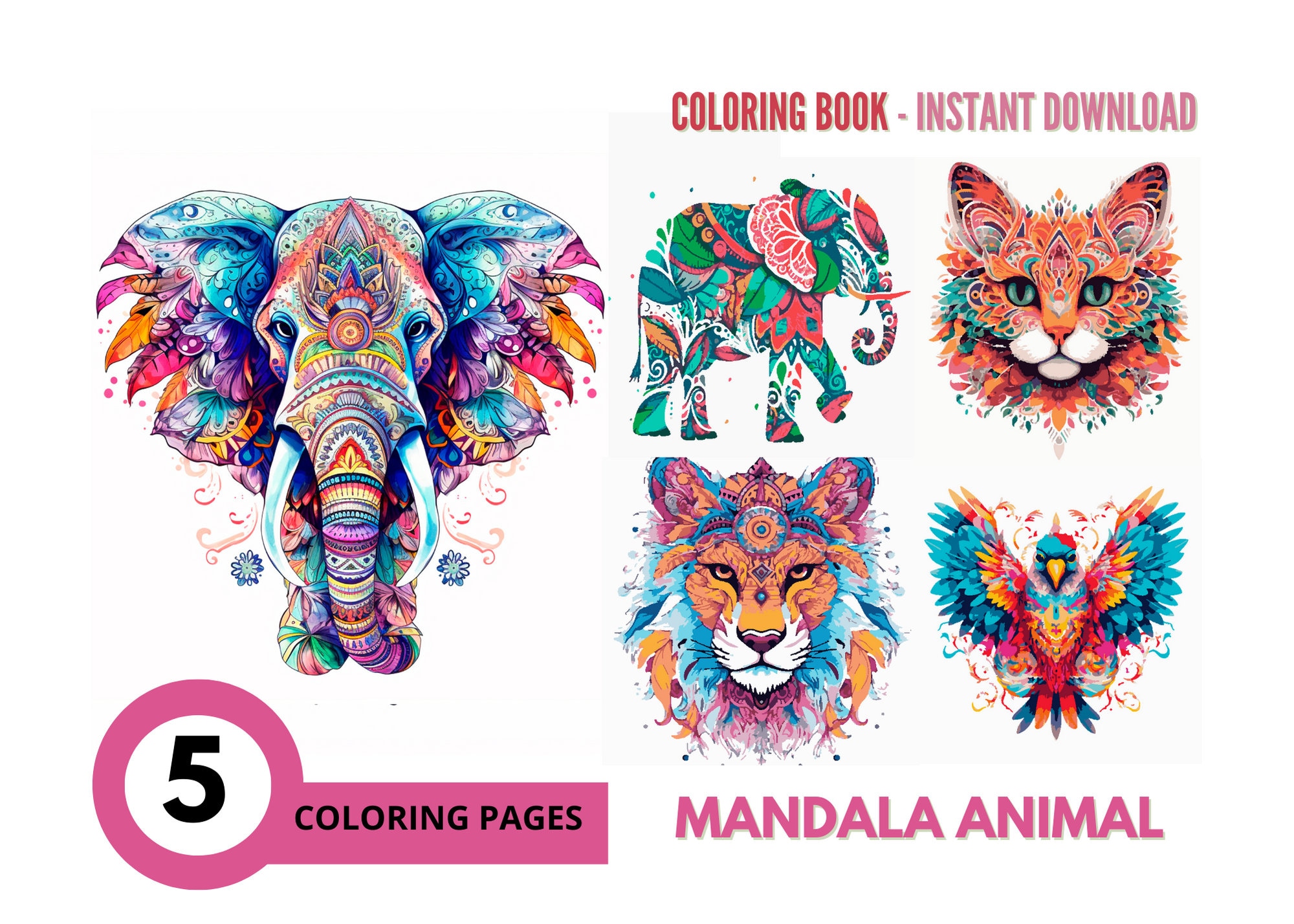 5 Coloring Pages for Adult digital Coloring Book Kids - Etsy