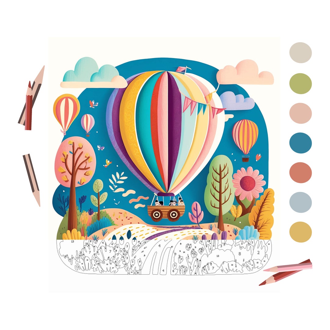 Color by Number for Adult, Paint by Number Printable, Hot Air Balloon ...