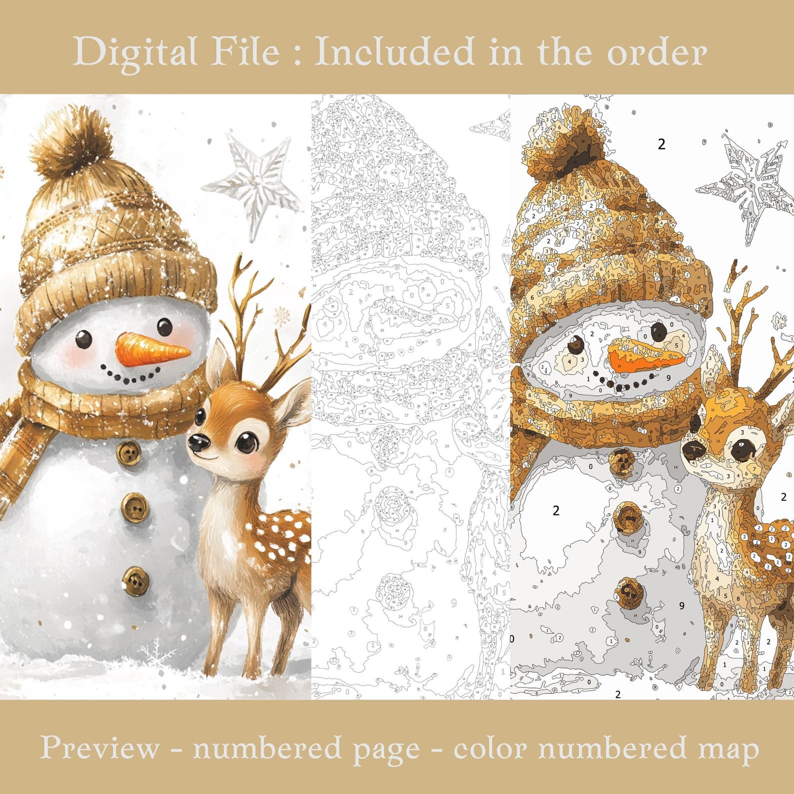 Color by Number for Adult | Christmas Gold Snowman | Paint by Number ...