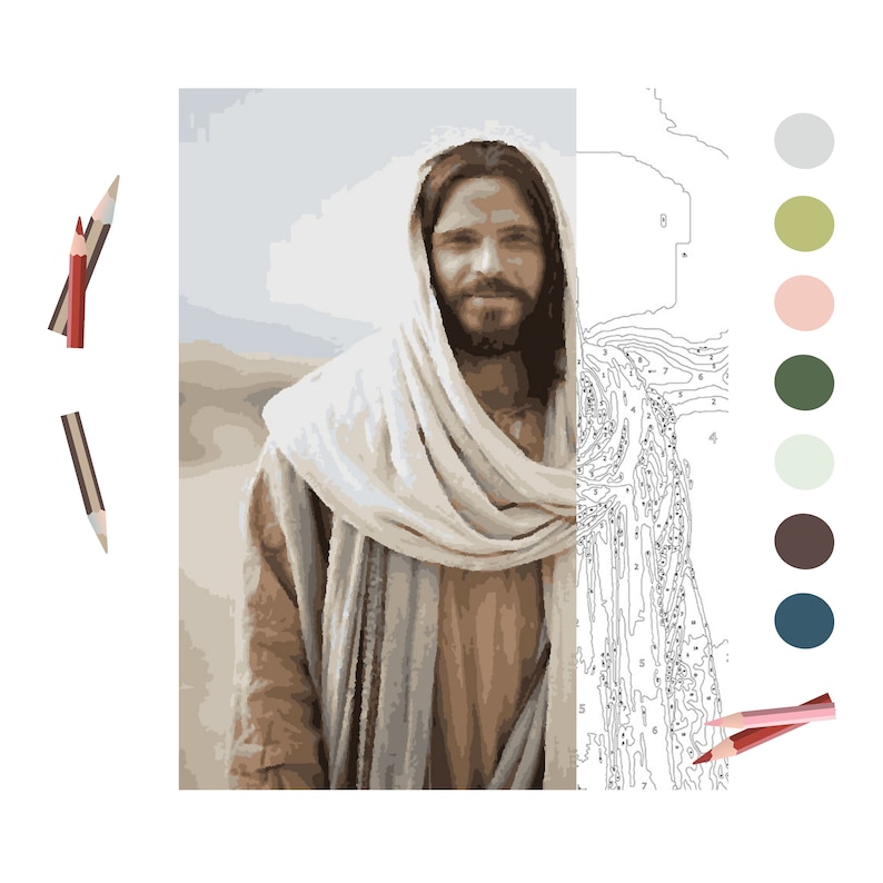 Paint by Number Printablecolor by Number Adult Jesus Christ - Etsy