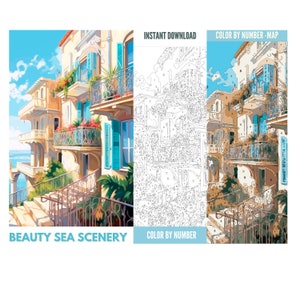 Color by Number for Adult, Paint by Number Printable,beauty Sea House ...