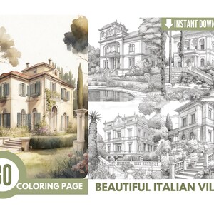 65 Bundle Italian Villa, Coloring Pages for Adults,grayscale Coloring ...