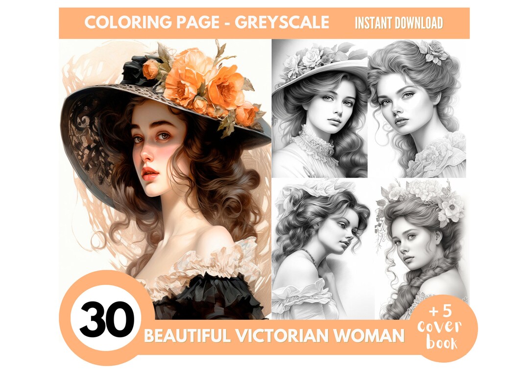 30 Beautiful Victorian Woman,coloring Book - Adults Coloring Pages ...