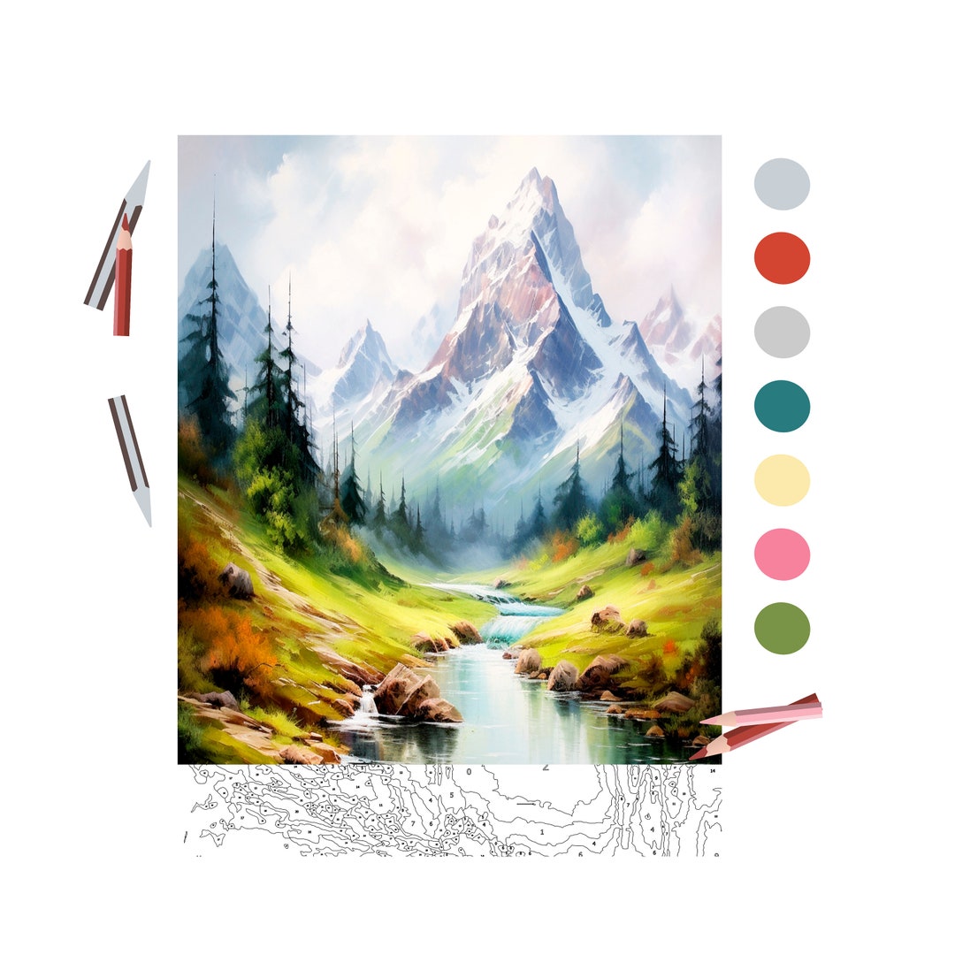 Color by Number for Adult, Paint by Number Printable,mountain Landscape ...