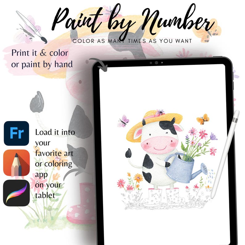 Cute Cow Gardener Farm Day Color by Number for Adult, Paint by Number ...