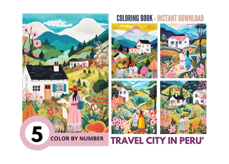 Bundle 30 Exotic Travel City Color by Number for Adult, Procreate App ...
