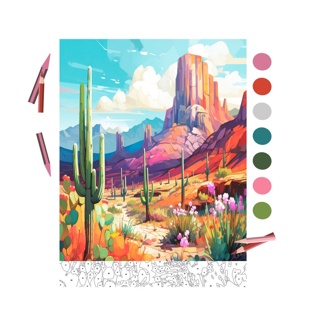 Color by Number for Adult, Paint by Number Printable, Desert Landscape ...