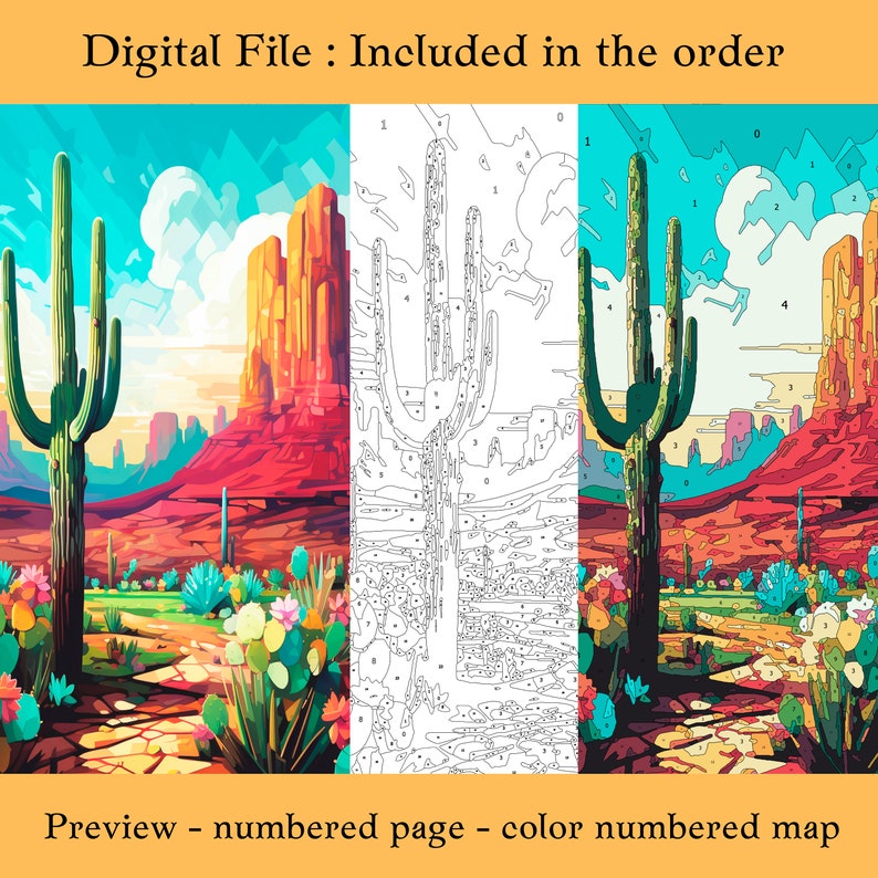 Color by Number for Adult, Paint by Number Printable, Desert Landscape ...