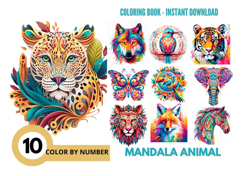 Bundle 20 Animal Mandala Color by Number Pages, Adult for Procreate App ...