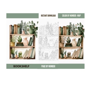 Color by Number Adult,paint by Number Printable, Bookshelf, by Jo ...