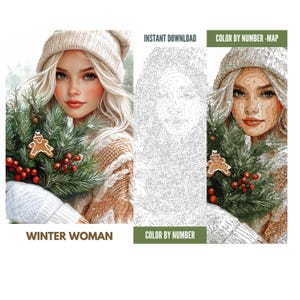 Color by Number Printable,paint by Number for Adult, Winter Woman ...