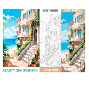 Color by Number for Adult, Paint by Number Printable,beauty Sea House ...