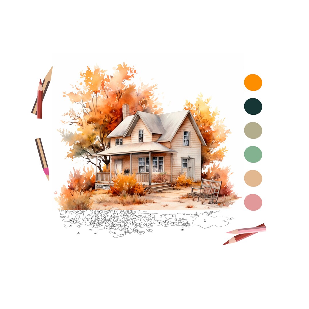 Color by Number for Adult, Paint by Number Printable, Beauty Fall House ...