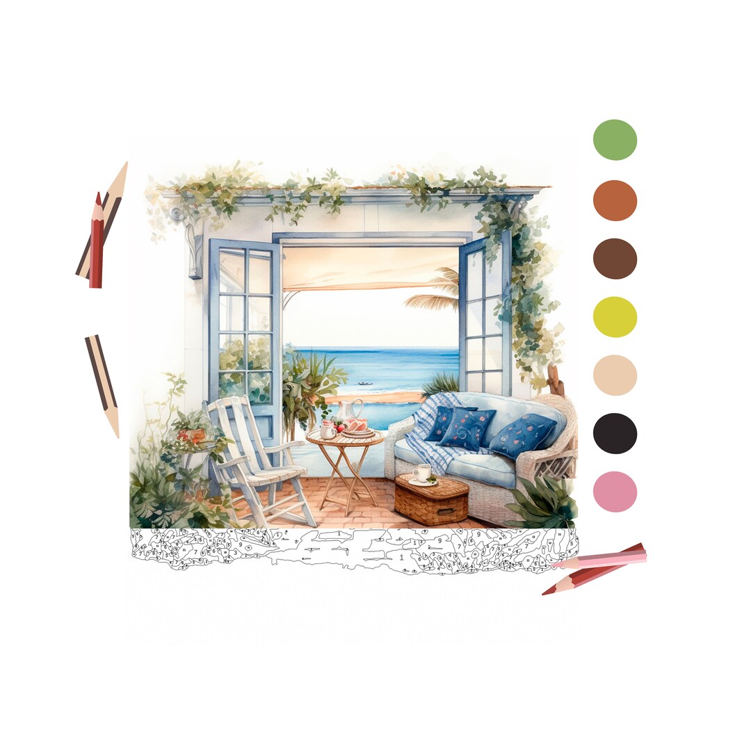 Color by Number for Adult, Paint by Number Printable, Paradise Beach 2 ...