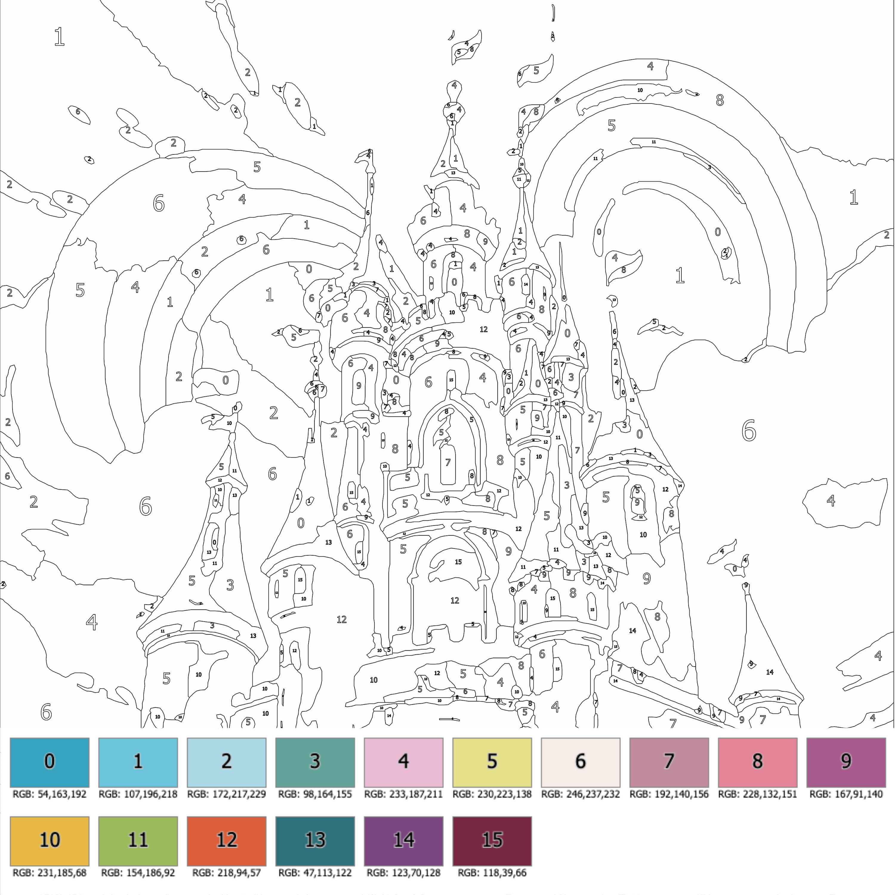 Color by Number for Adult, Paint by Number Printable,mandala Castle ...
