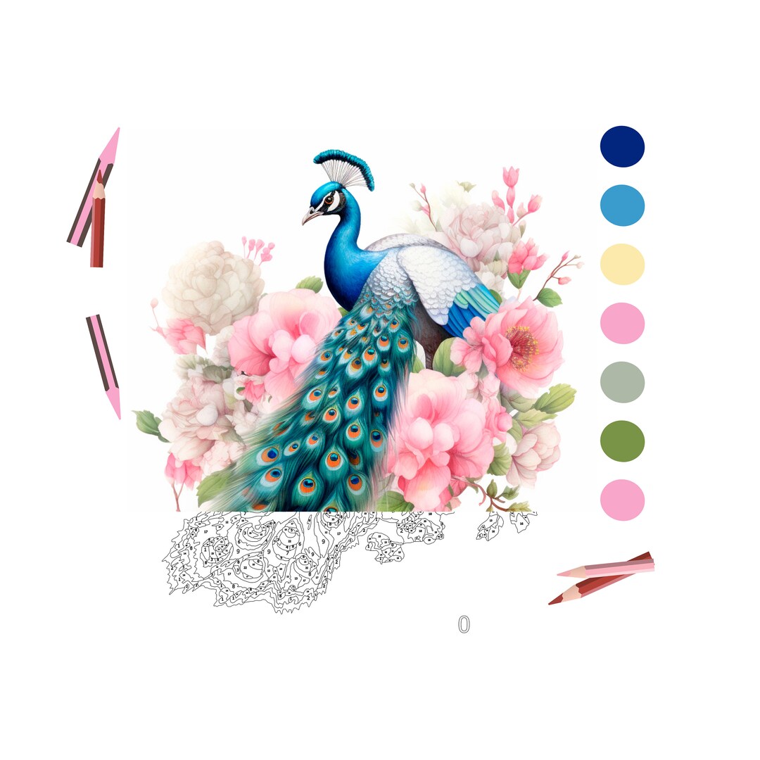 Color by Number for Adult,paint by Number Printable,flower Peacock ...