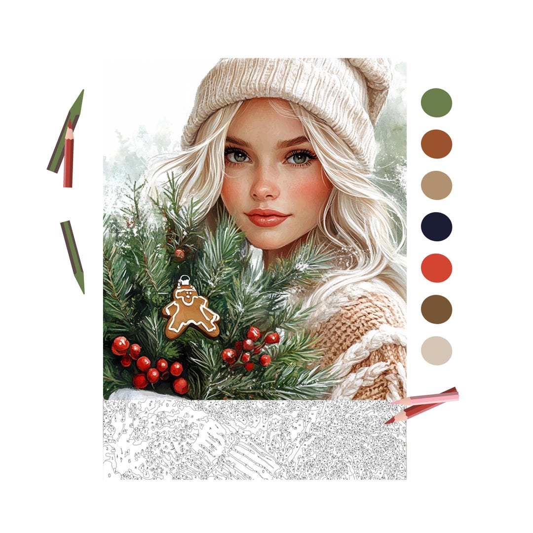 Color by Number Printable,paint by Number for Adult, Winter Woman ...