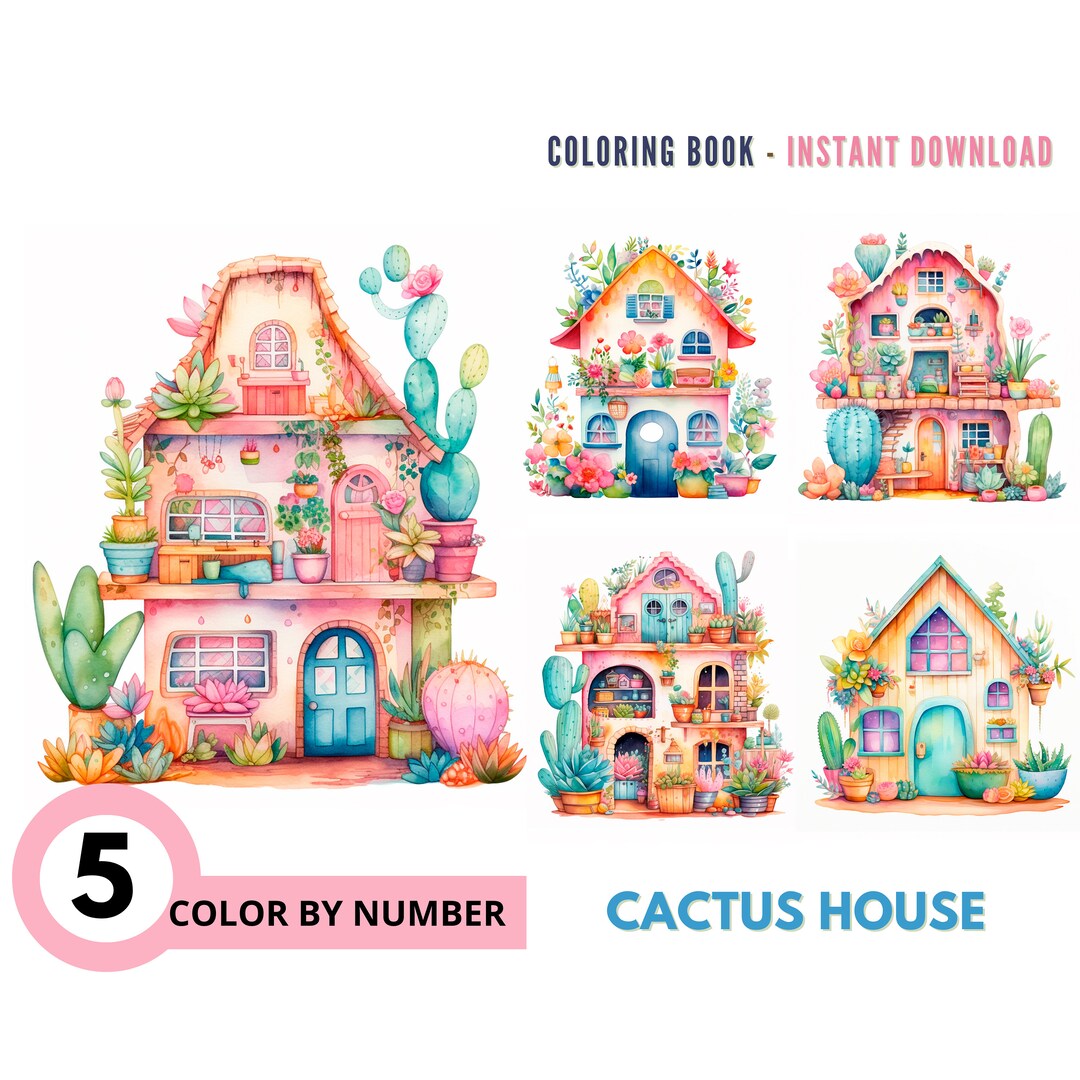 Color by Number for Adult, Paint by Number Printable,5 Cactus House ...