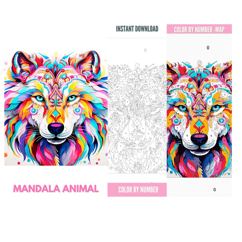 Color by Number for Adult, Paint by Number Printable,mandala Animal ...
