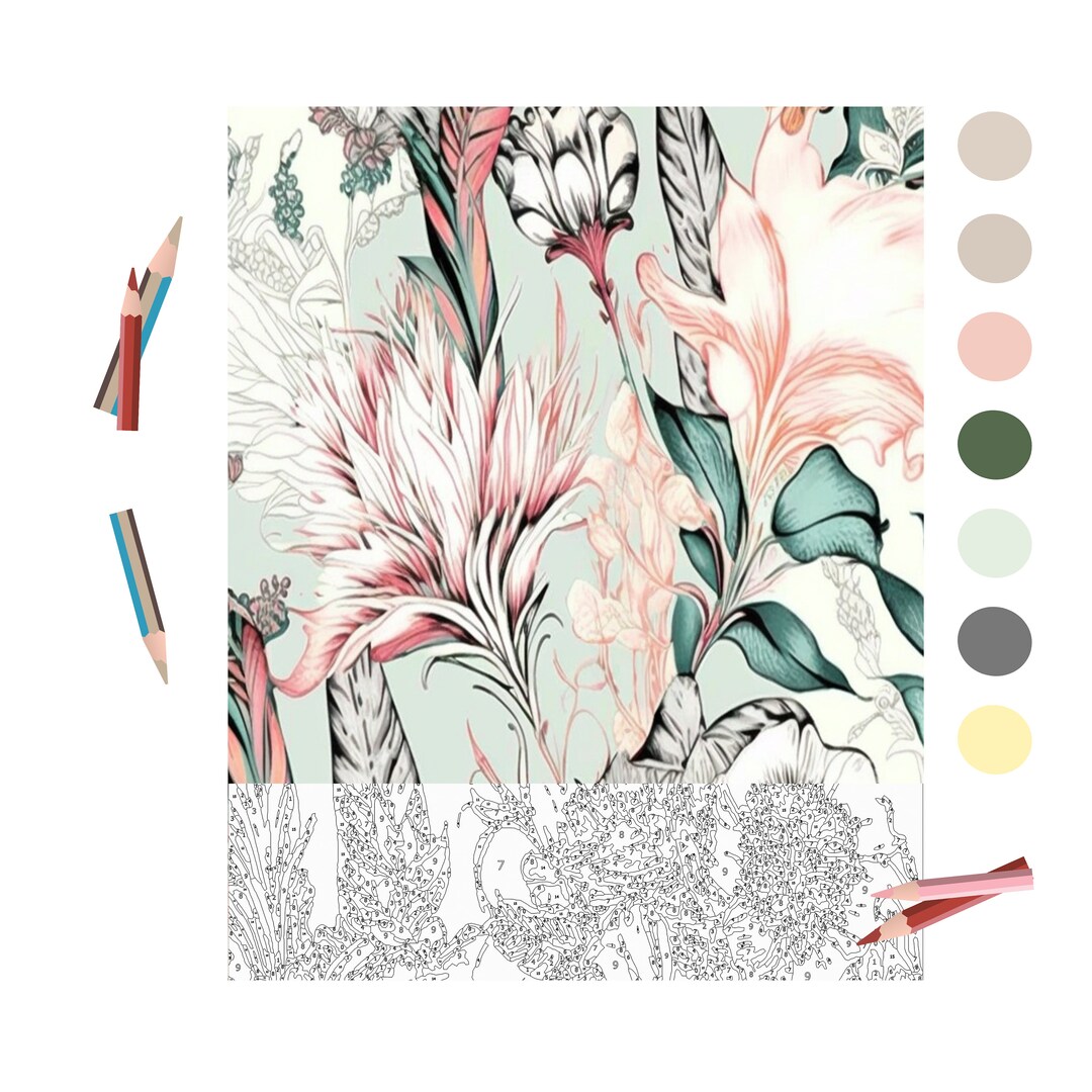 Color by Number Adult,paint by Number Printable,pattern Floral ...
