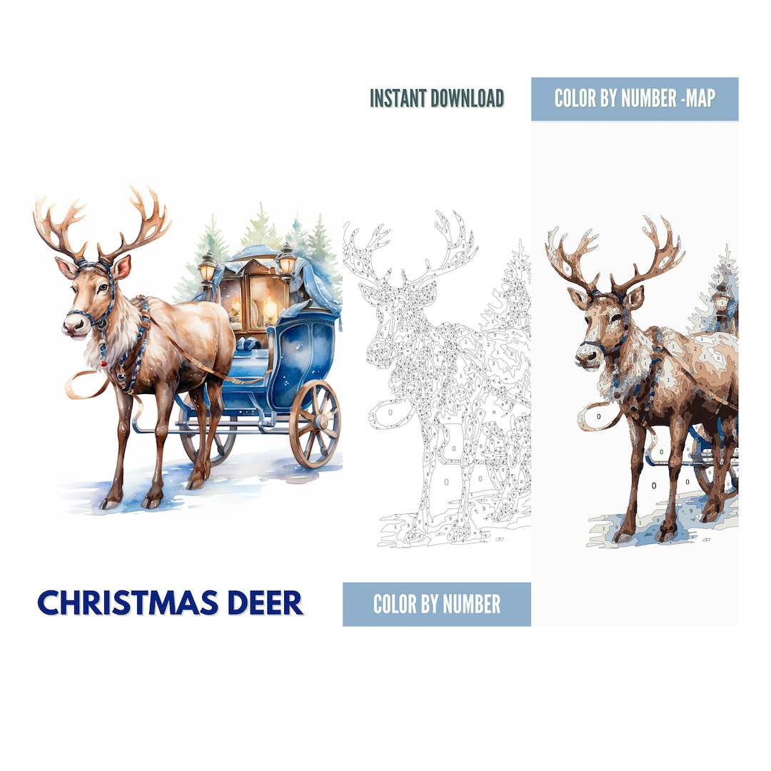 Color by Number for Adult, Paint by Number Printable, Christmas Deer ...