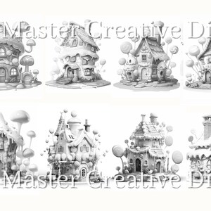 35 Fairy Candy House Coloring Pages for Adults,grayscale Coloring Book ...