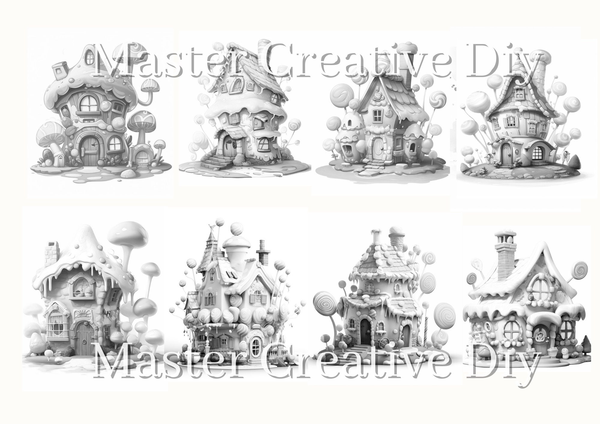 35 Fairy Candy House Coloring Pages for Adults,grayscale Coloring Book ...