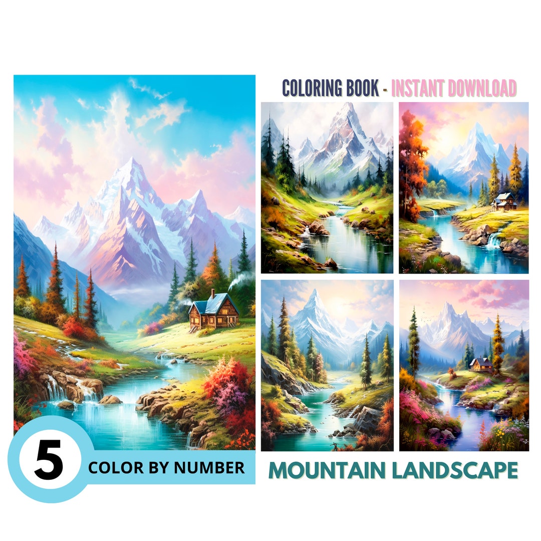 Color by Number for Adult, Paint by Number Printable,5 Mountain Scenery ...