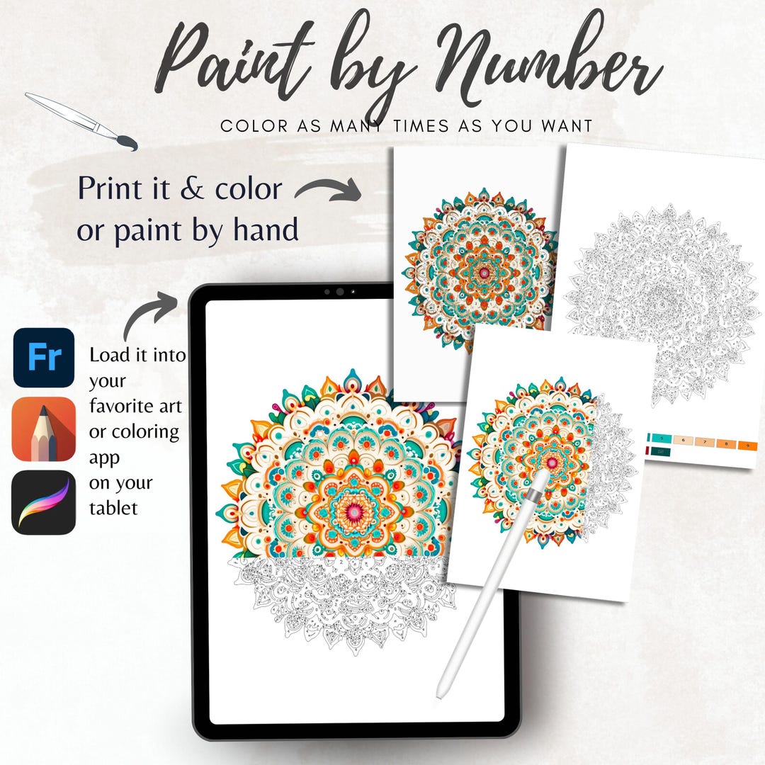 Color by Number for Adult, Mandala, Paint by Number Printable,by Jo ...