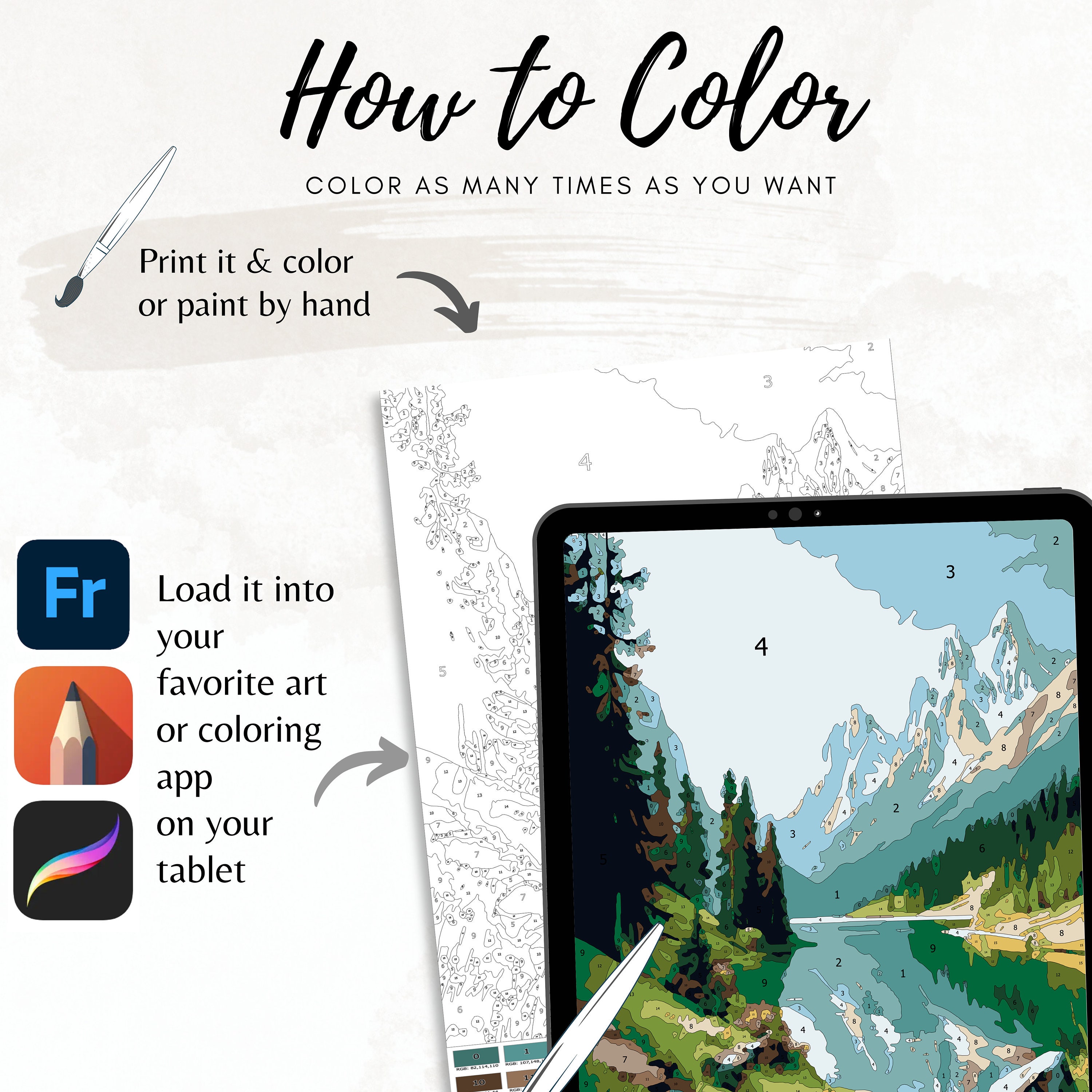 Color by Number for Adult, Paint by Number Printable,mountain Landscape ...