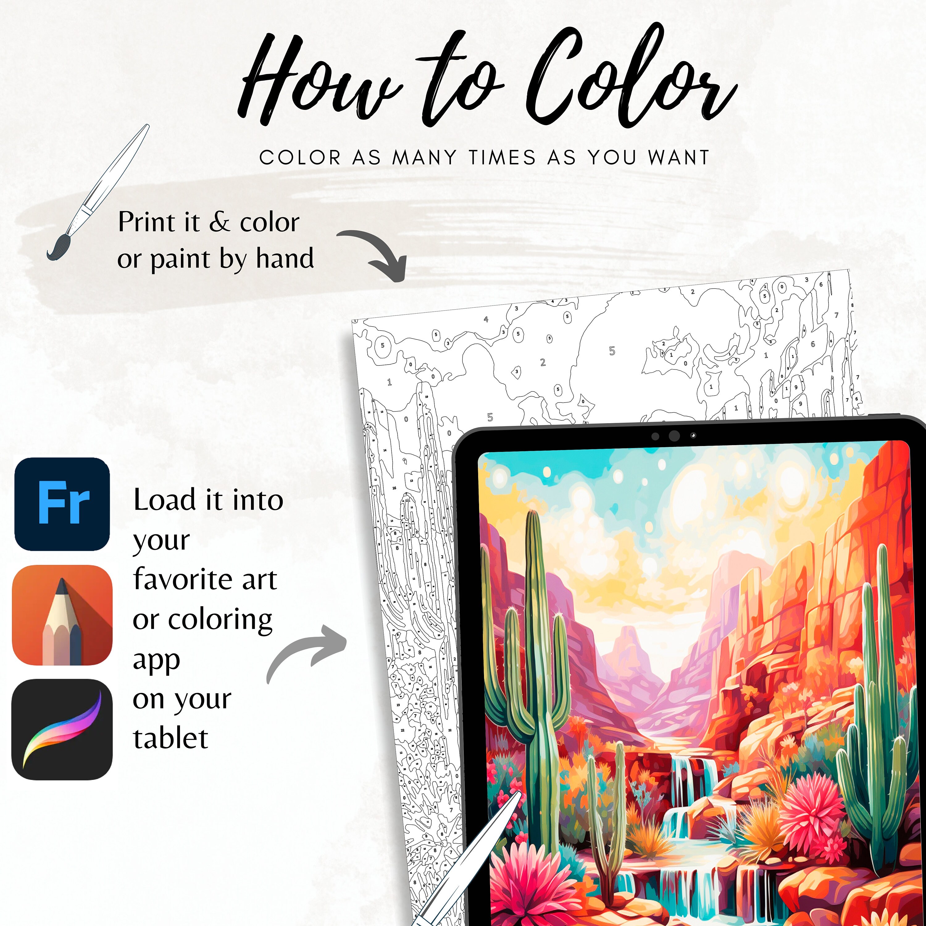 Desert Landscape Color by Number for Adult, Paint by Number Printable ...