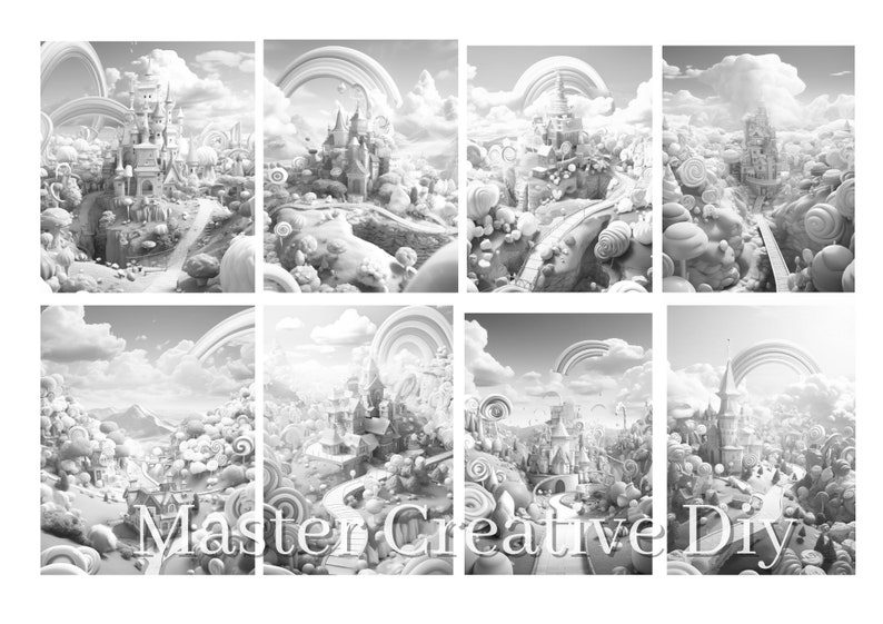 30 Fairy Candy Landscape Coloring Pages for Adults Grayscale - Etsy