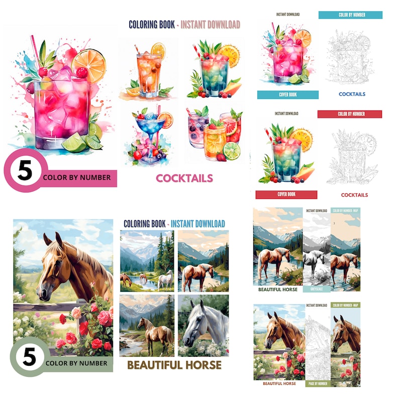 80 Adult Color by Number Bundle, Woman, Landscape, Plants (digital ...