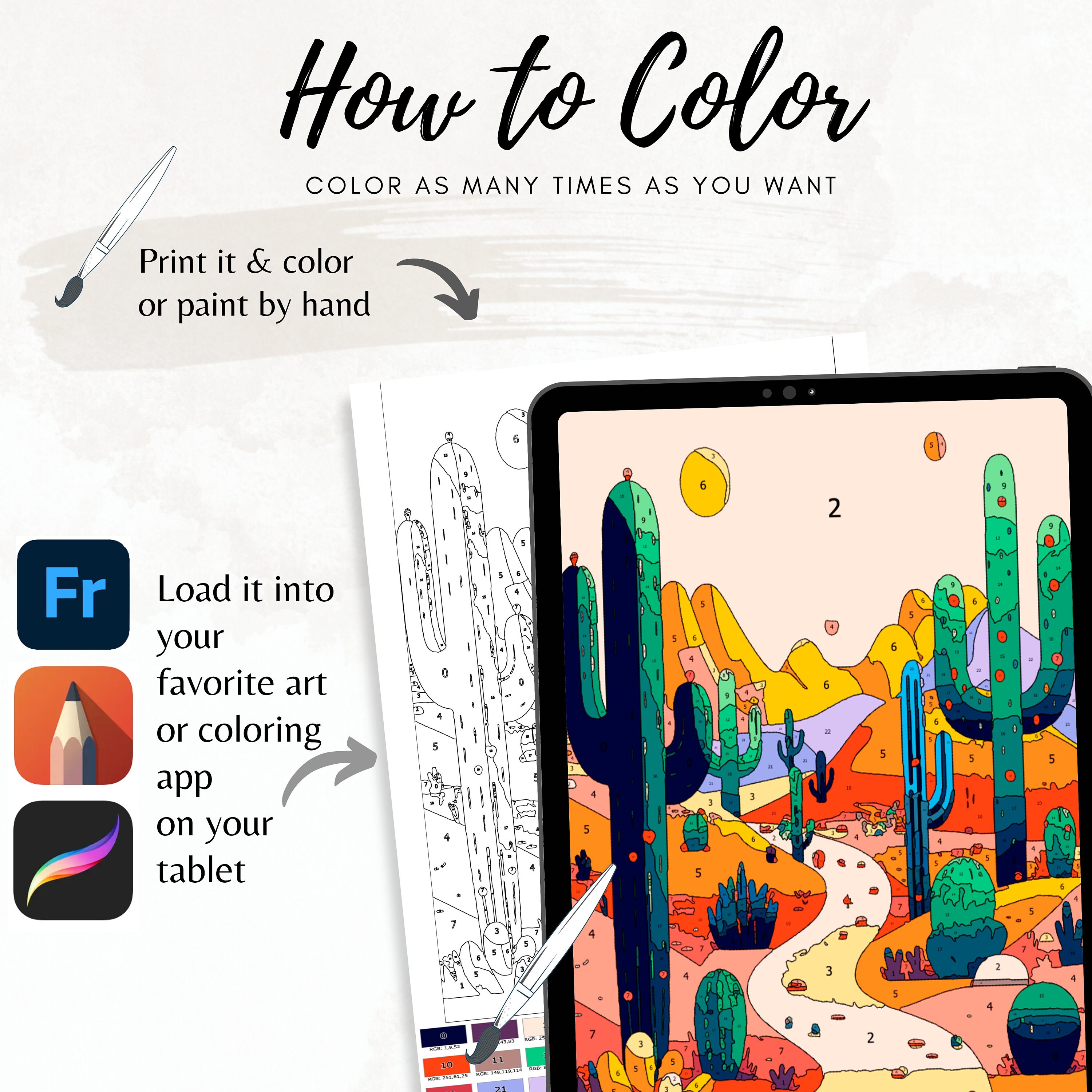 Color by Number for Adult, Paint by Number Printable, Desert Landscape ...