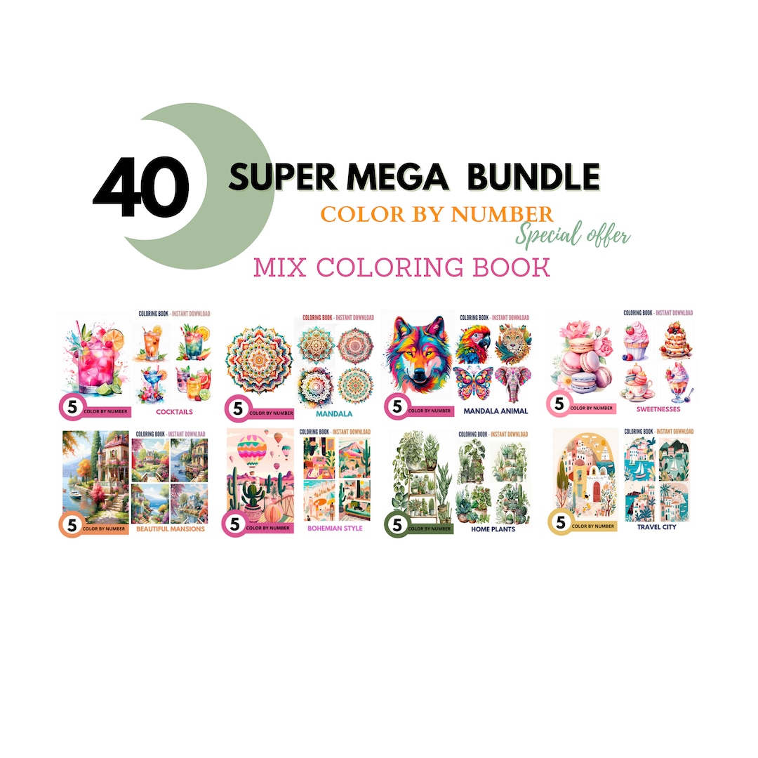 Bundle 40 Color by Number for Adult, Paint by Number Printable ...