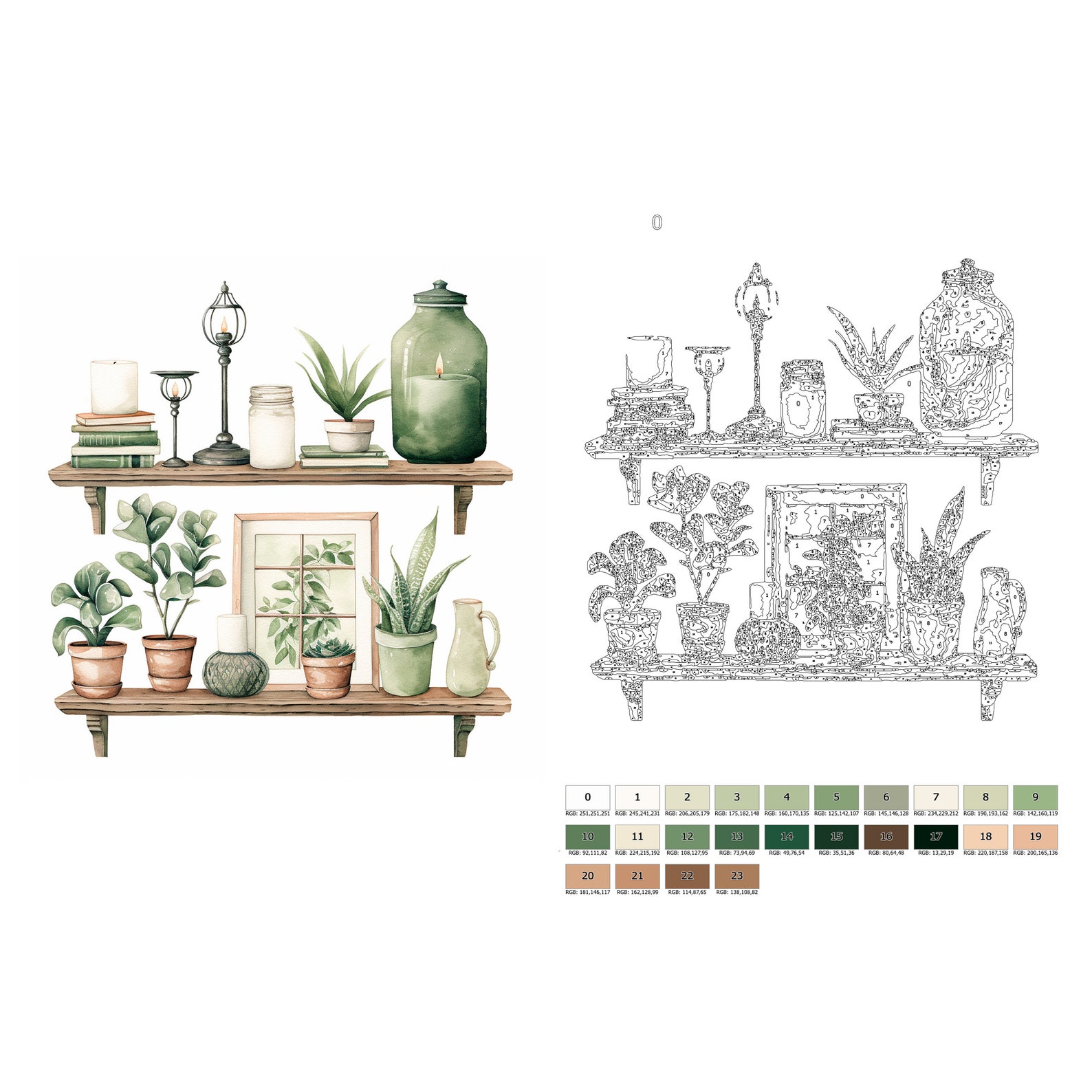 Color by Number for Adult, Paint by Number Printable,5 Home Bookshelf ...