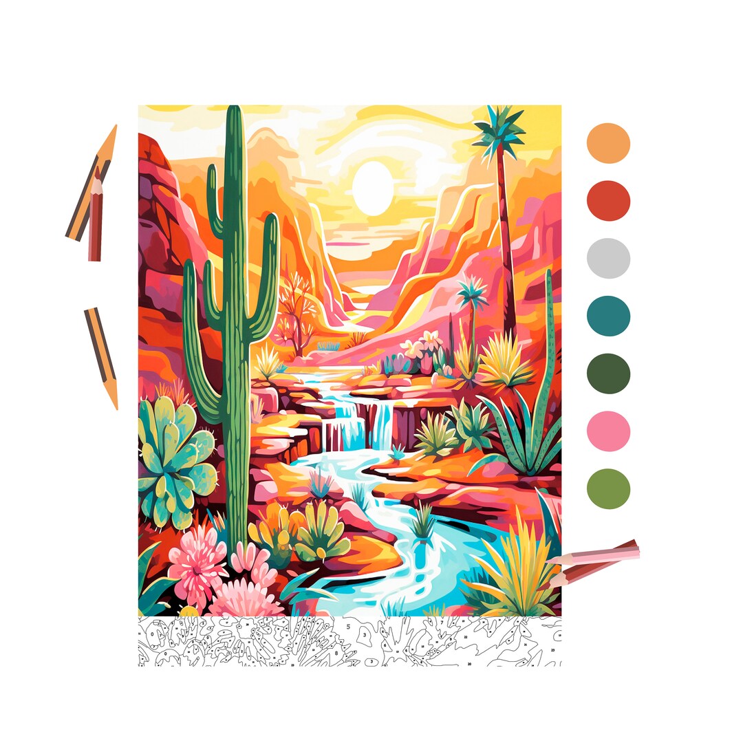Color by Number for Adult, Paint by Number Printable, Desert Landscape ...