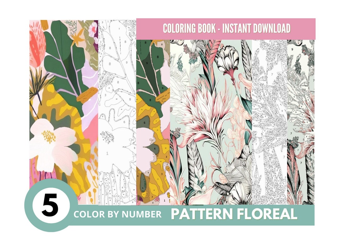 5 Color by Number Adult,paint by Number Printable,pattern Floral ...