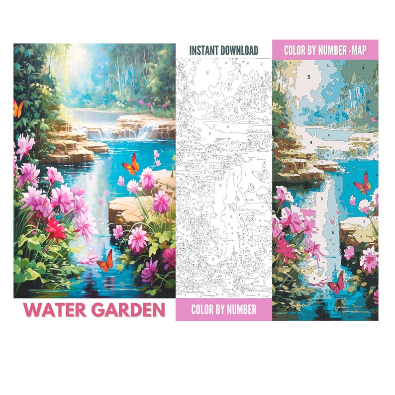 Color by Number for Adult, Paint by Number Printable,water Gardens ...