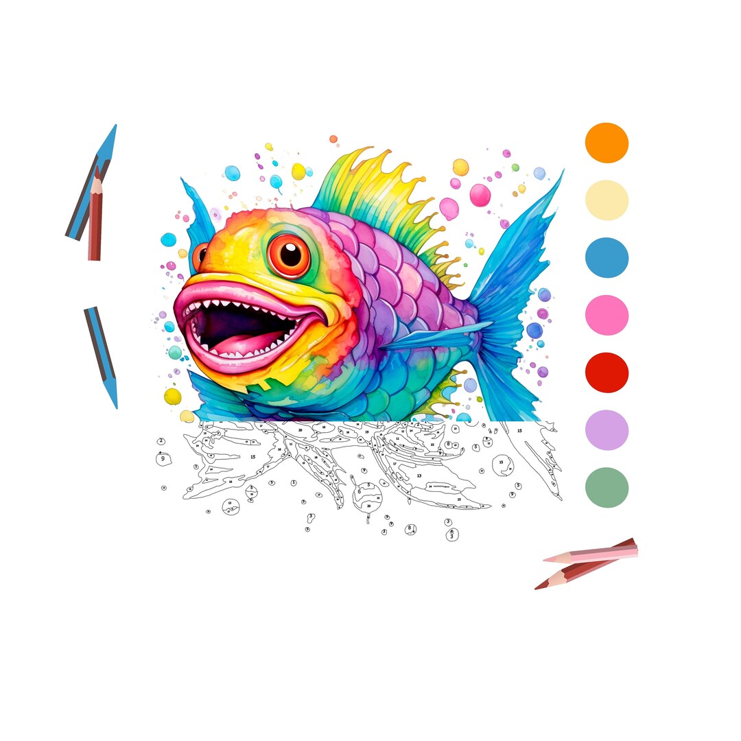 Color by Number for Adult, Paint by Number Printable, Crazy Fish ...