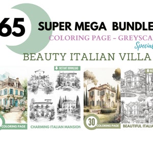 65 Bundle Italian Villa, Coloring Pages for Adults,grayscale Coloring ...