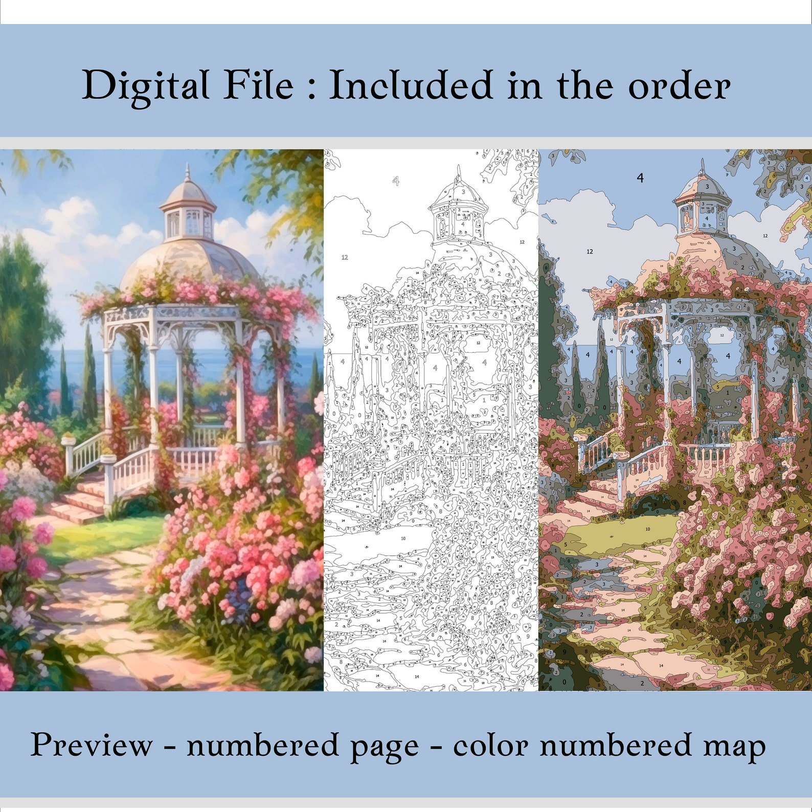 Bundle 5 Blooming Gazebo Color by Number for Adult, Paint by Number ...