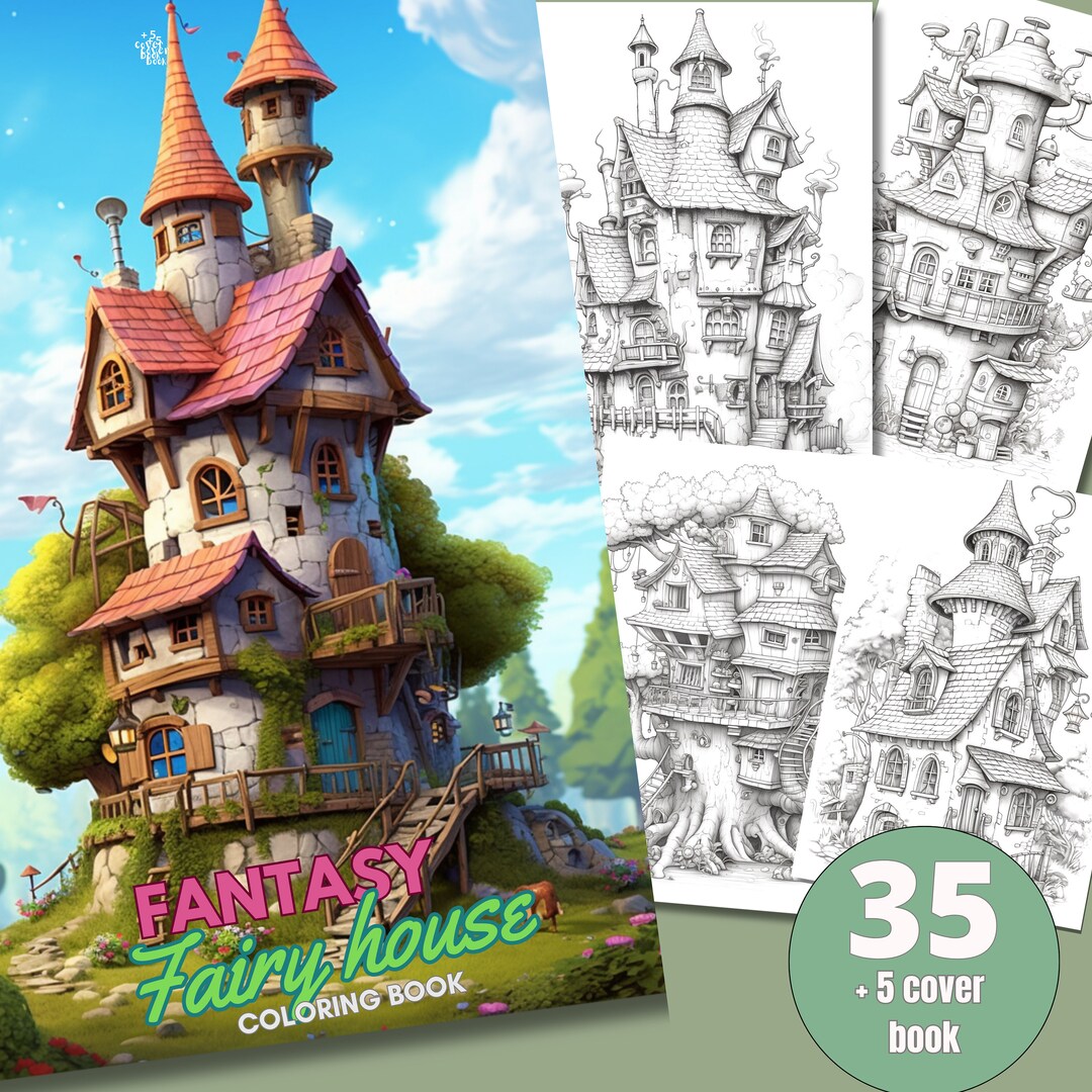 35 Enchanted Fairy House Coloring Pages for Adults,grayscale Coloring ...
