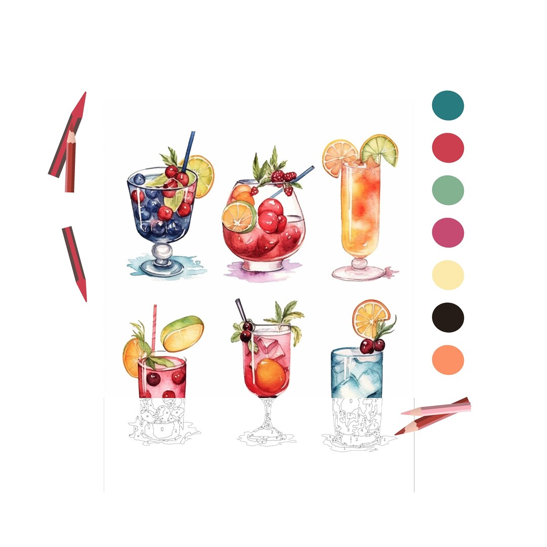 Color by Number for Adult,paint by Number Printable, Cocktails ...