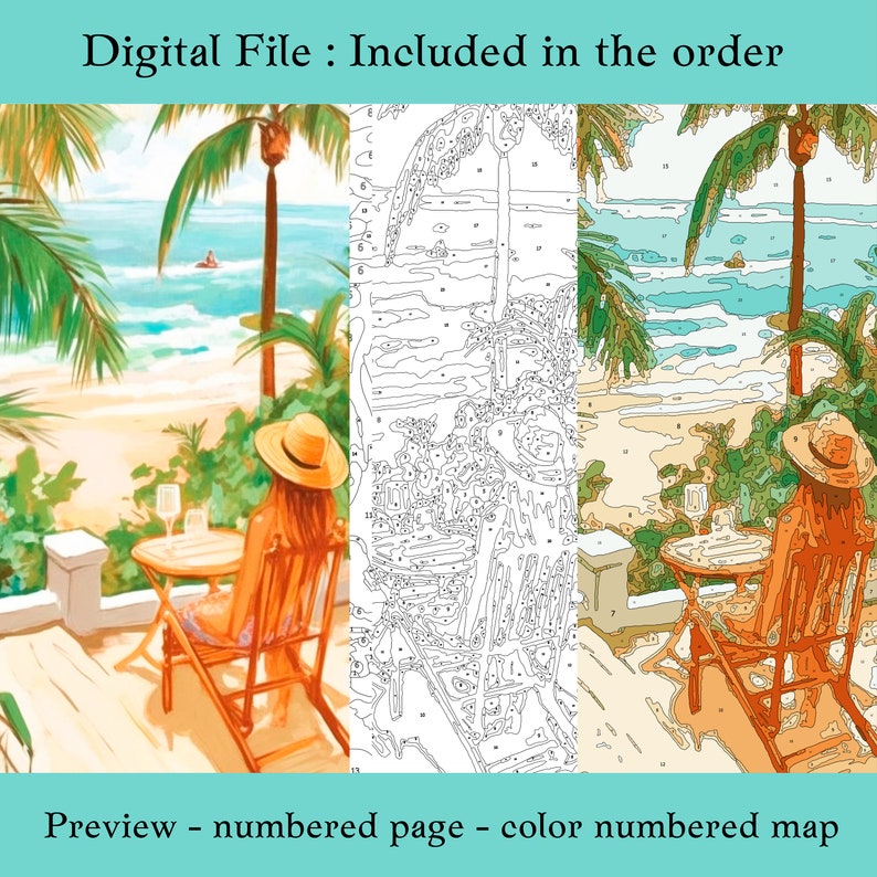 Color by Number for Adult, Paint by Number Printable, Beach Landscape ...