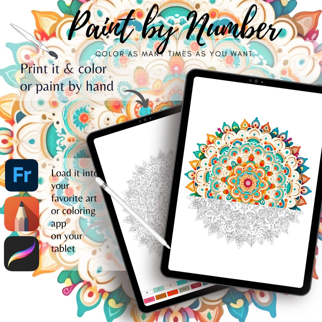 Color by Number for Adult, Mandala, Paint by Number Printable,by Jo ...