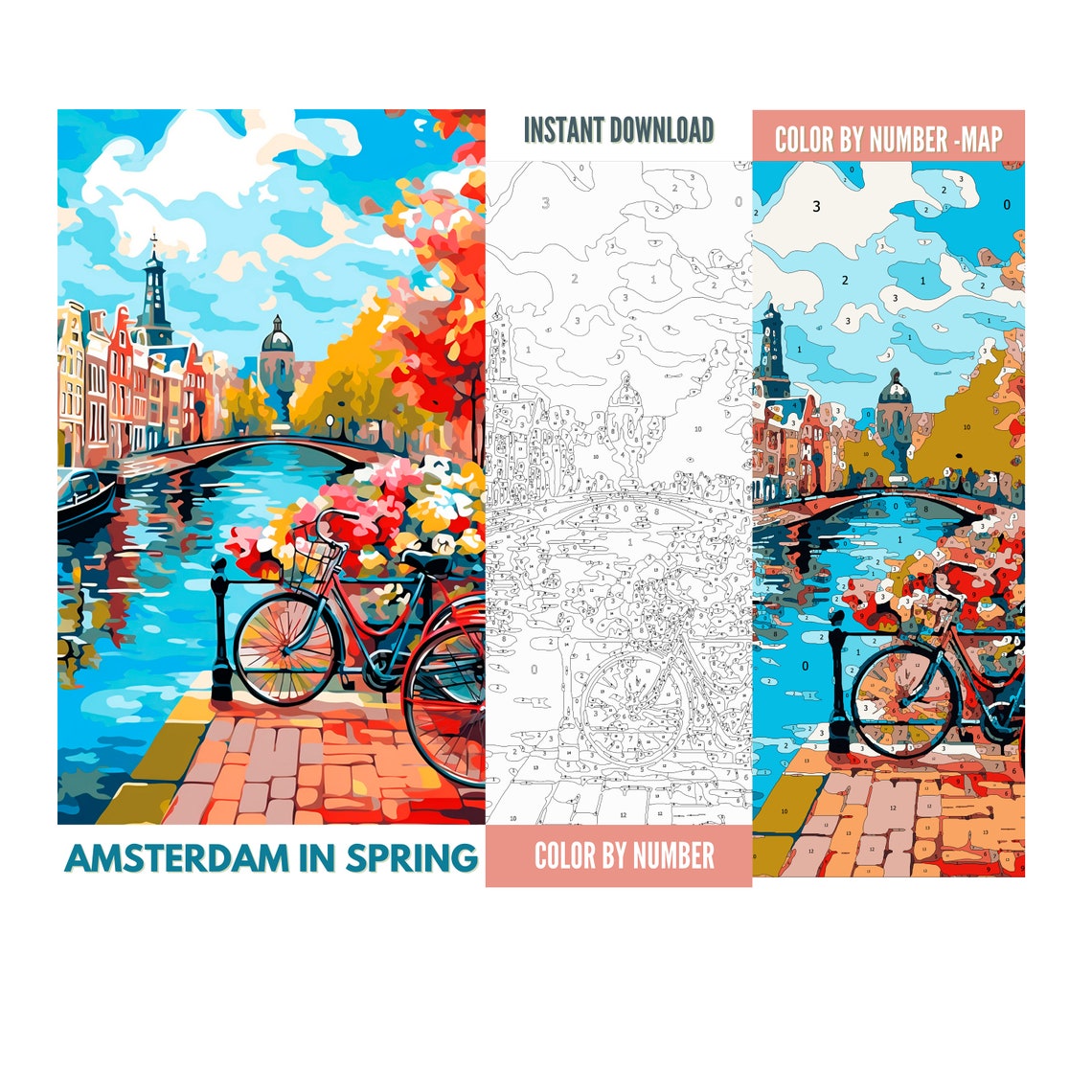 Color by Number for Adult, Paint by Number Printable, Amsterdam in ...