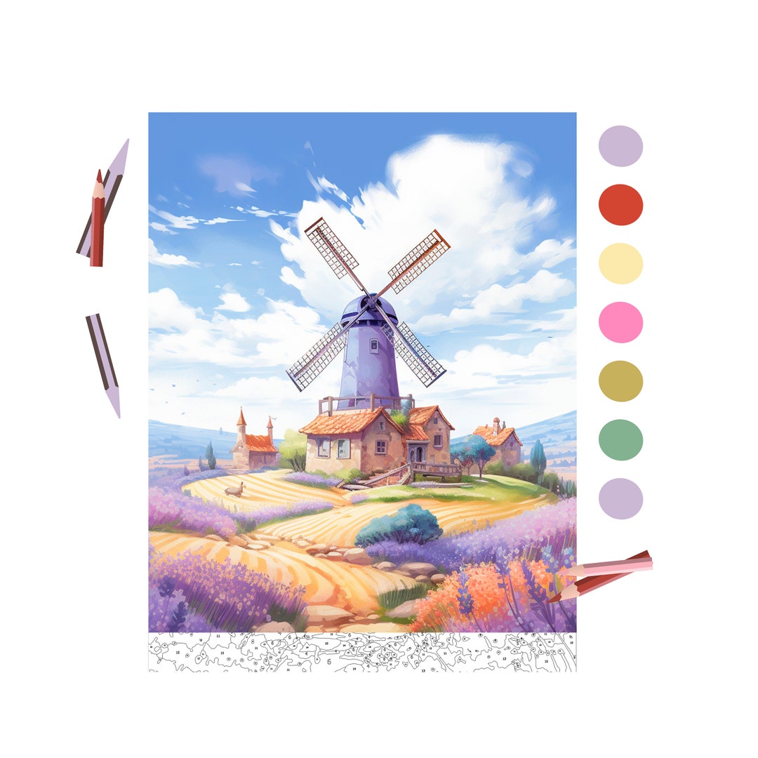 Color by Number for Adult, Paint by Number Printable,provence Windmills ...
